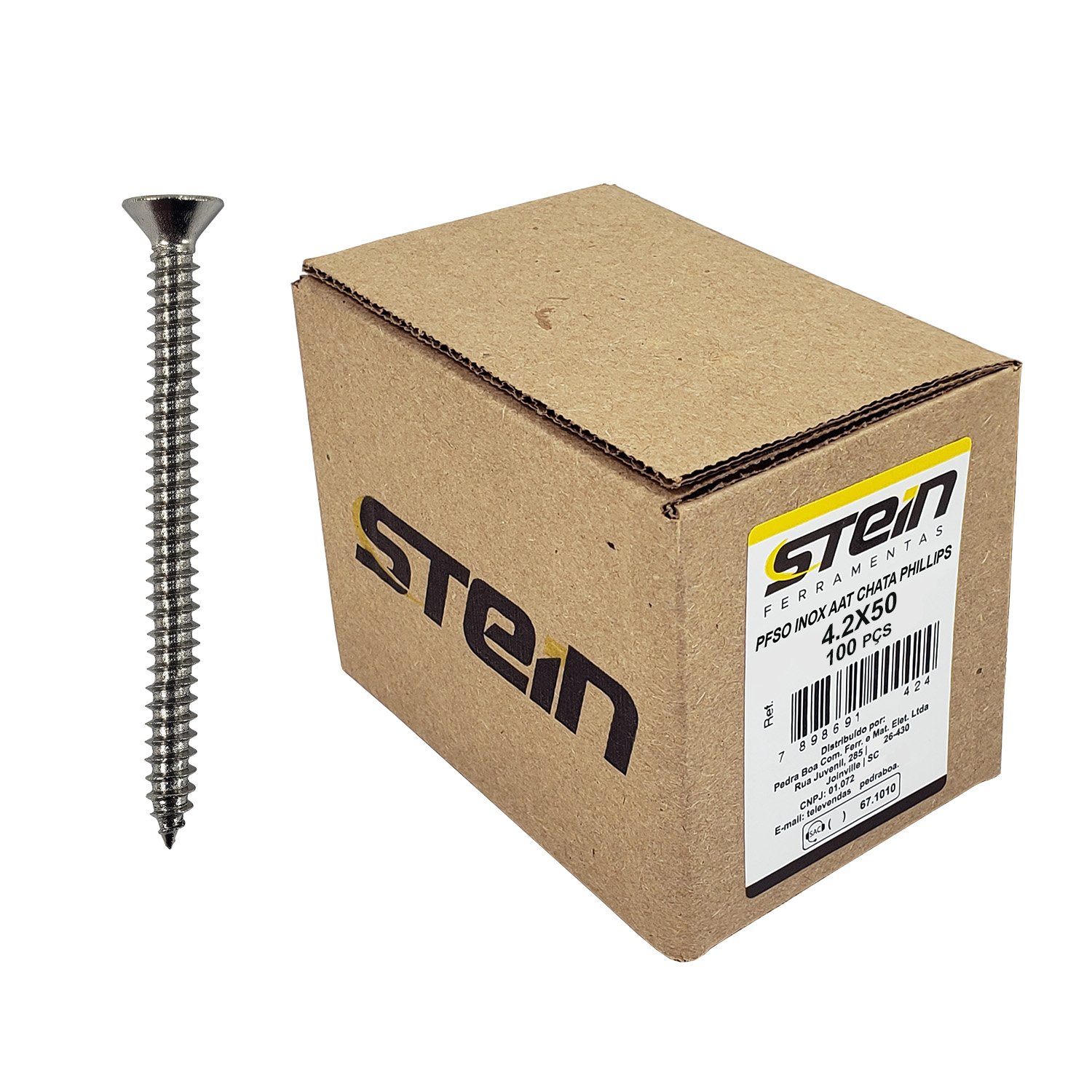 Parafuso Inox Auto Atarraxante Chata Phillips Stein - 4,2X50 (Caixa c ...