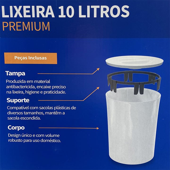 Lixeira 10 Litros Premium Preto Vulcano Metasul